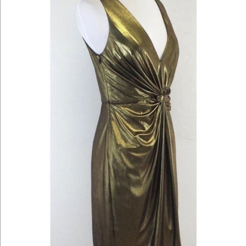 Halston Heritage Metallic Gold Faux Wrap Dress - Gem